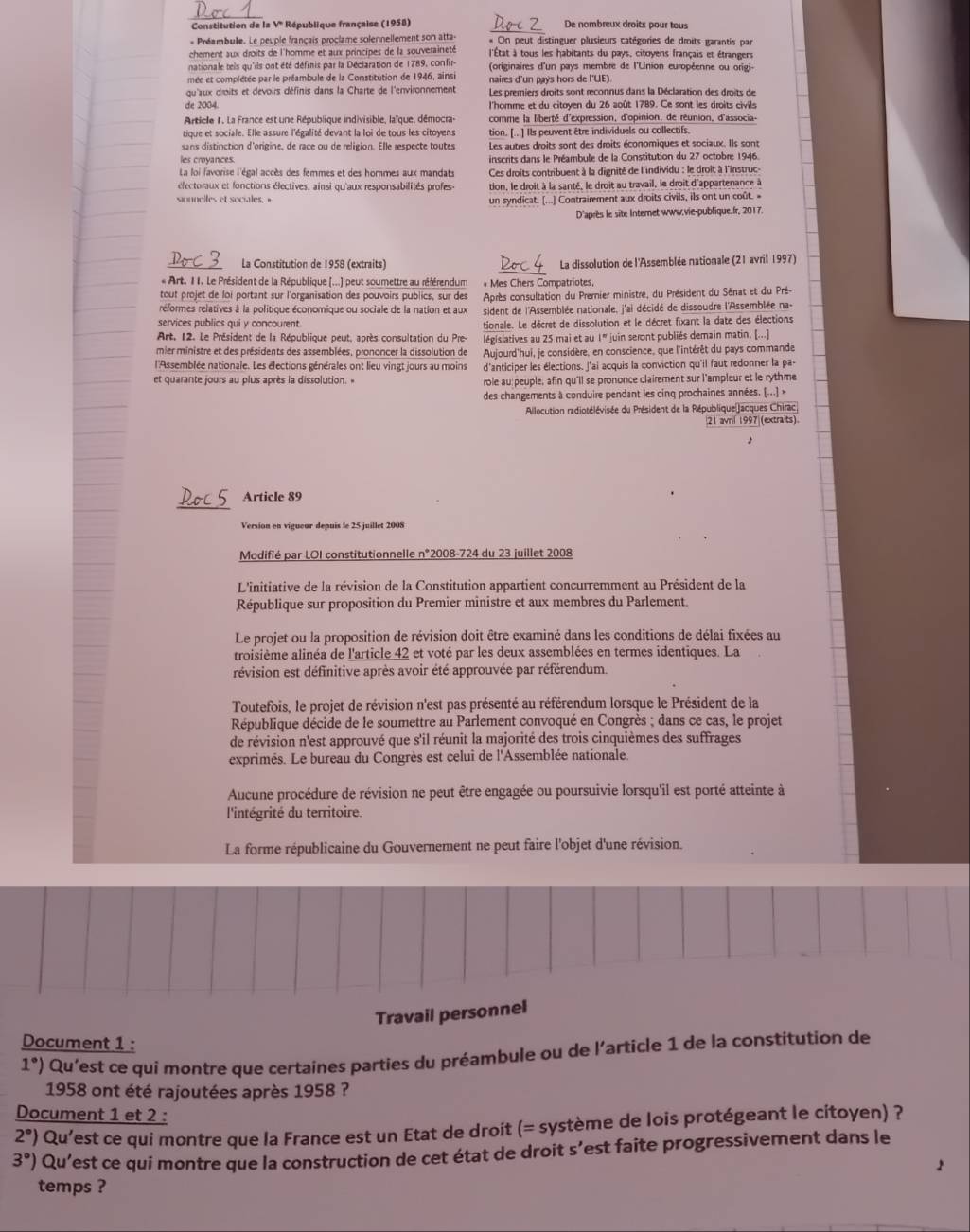 Résolu :Constitution de la V'' République française (1958) De nombreux ...