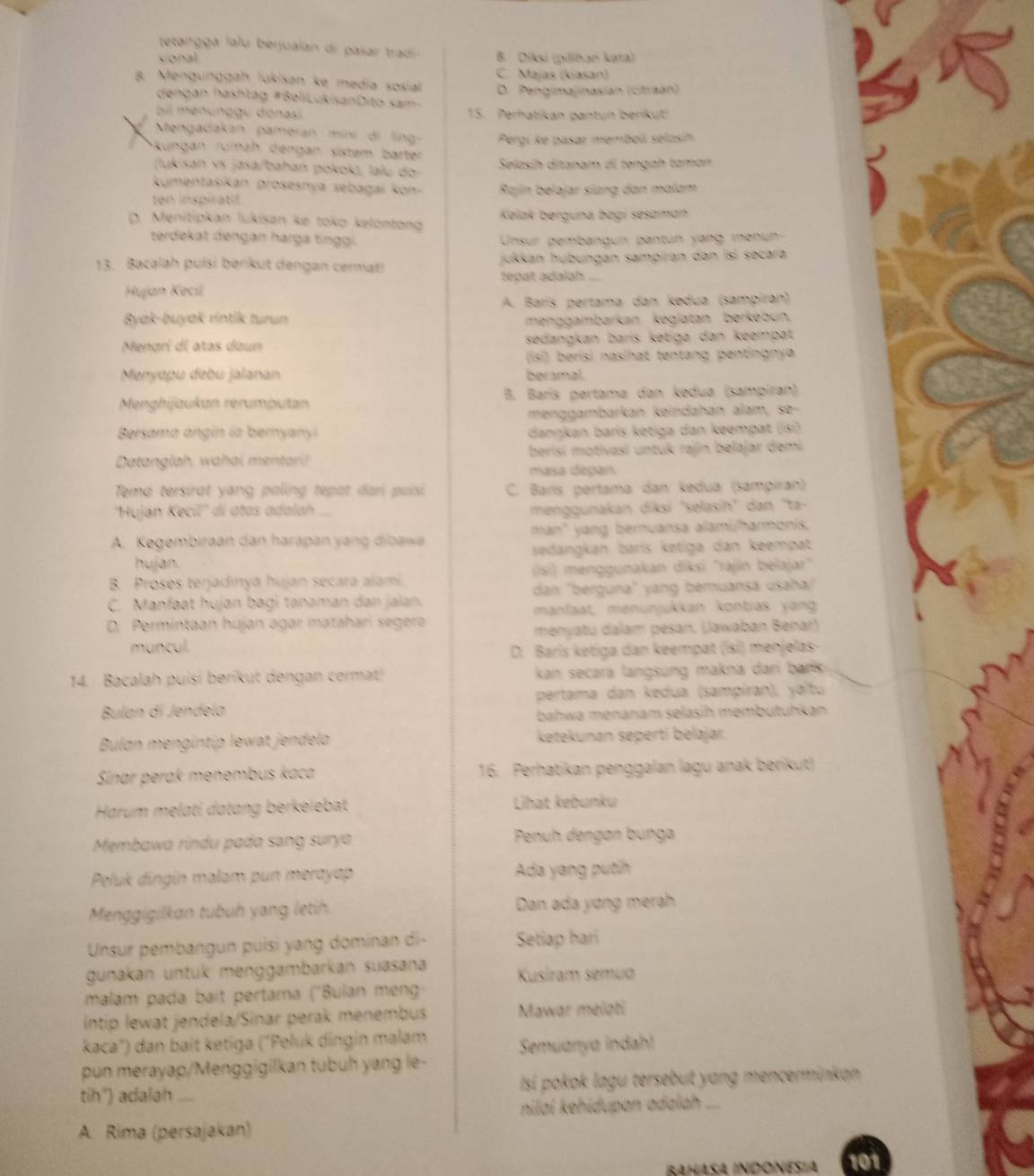 Telah dijawab:tetangga lalu berjuaian di pasar tradi - sional B. Diksi ...