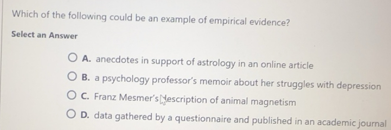 Solved: Which of the following could be an example of empirical ...