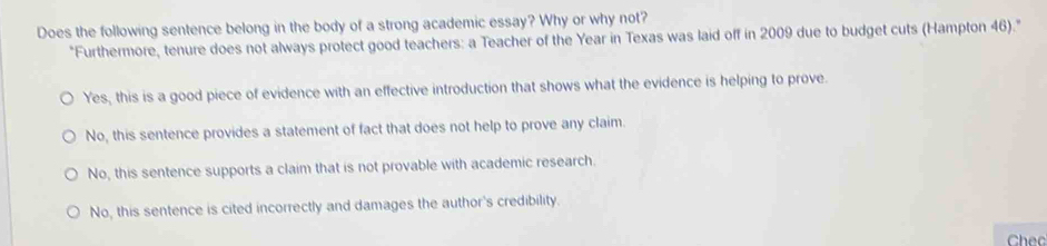 Solved: Does the following sentence belong in the body of a strong ...