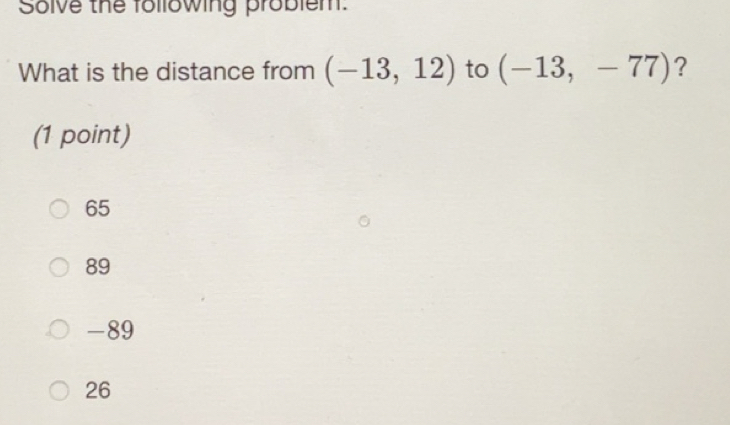 Solved: Solve the following problem. What is the distance from (-13,12 ...