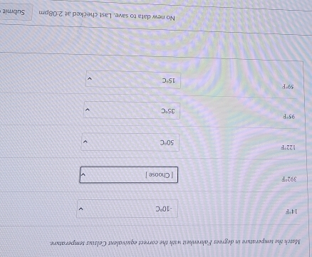 Solved: Match the temperature in degrees Fahrenheit with the correct ...