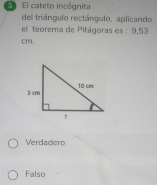 Resuelto:El cateto incógnita del triángulo rectángulo, aplicando el ...