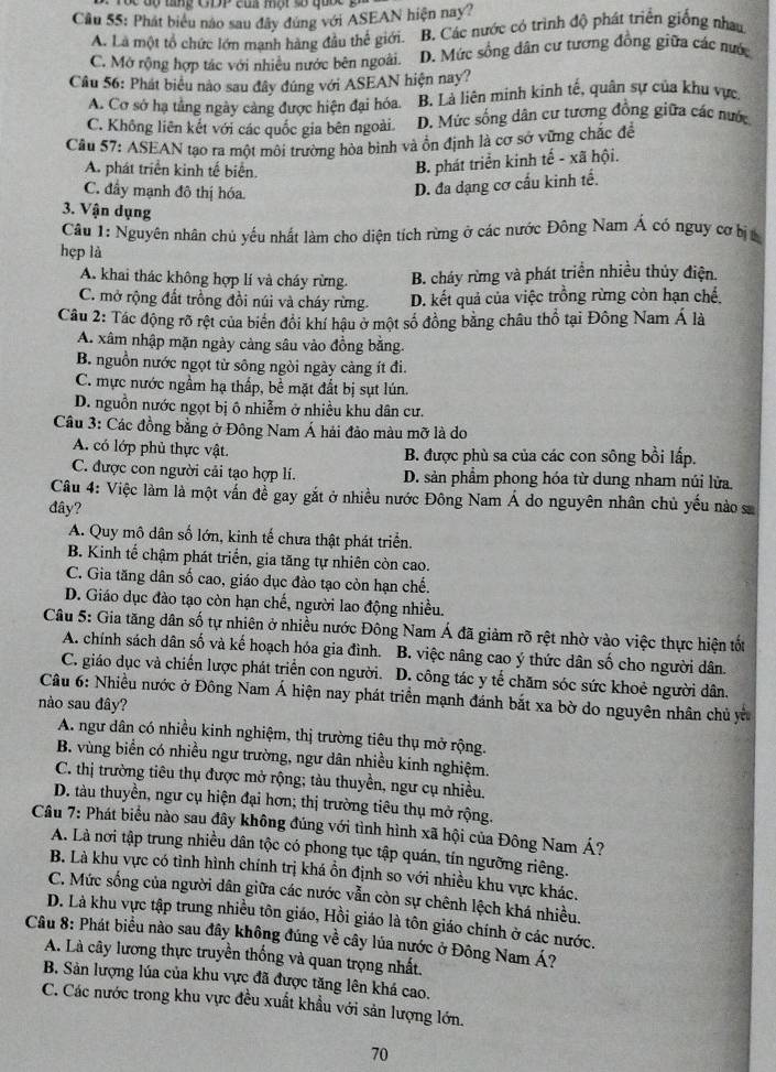 Giải quyết:óc độ tng CmP củ một sốquốc g Cầu 55: Phát biểu náo sau đây ...