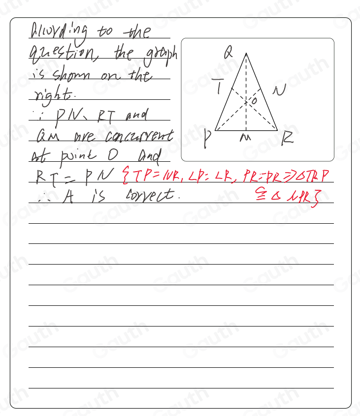 Solved: Isosceles triangle PQR is shown in the diagram. Which statement ...