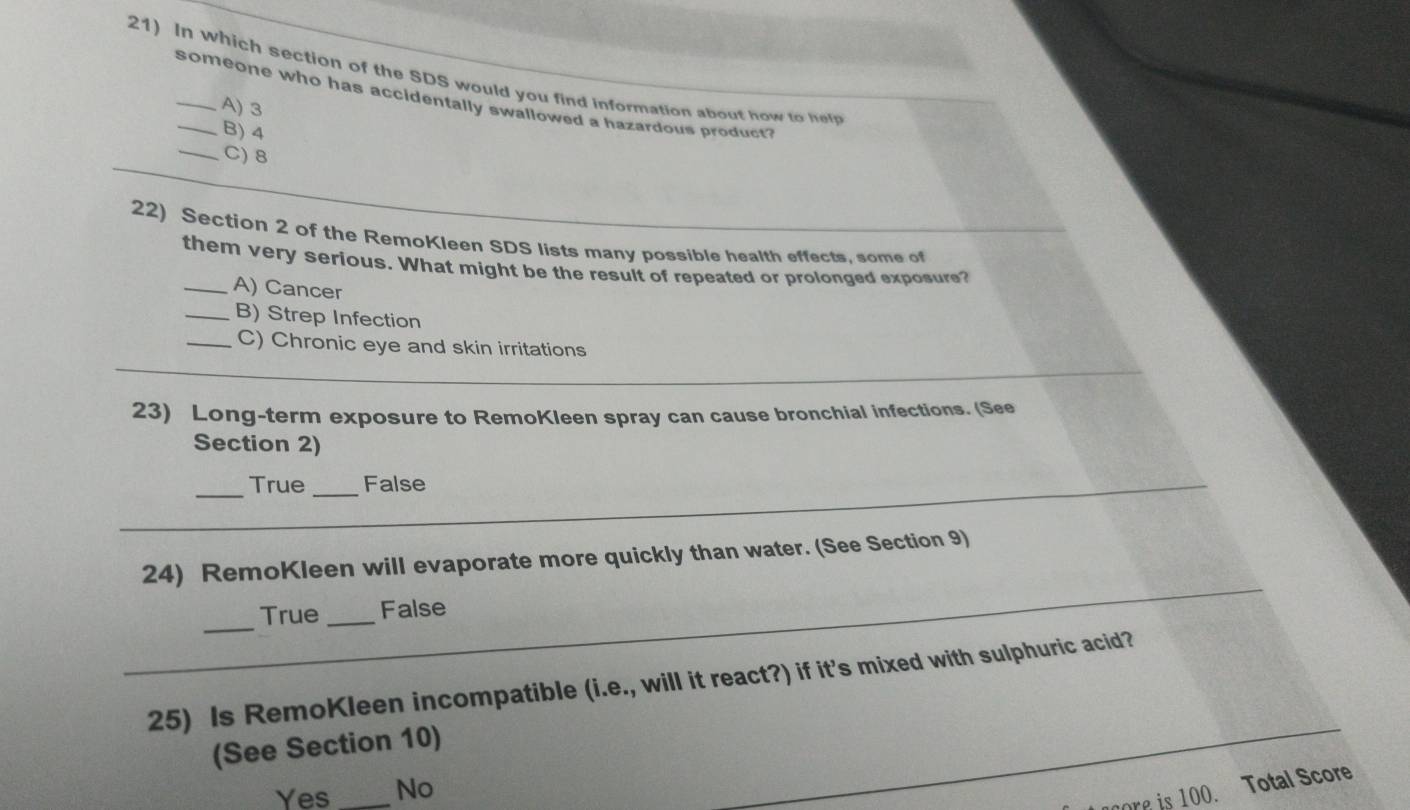 Solved: In which section of the SDS would you find information about how to hefp _someone who ...