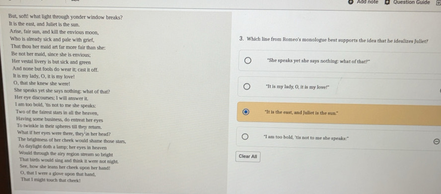 Gelöst:Add note Question Guide But, soft! what light through yonder ...