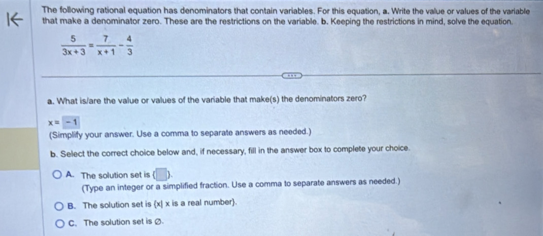 Solved: The following rational equation has denominators that contain ...