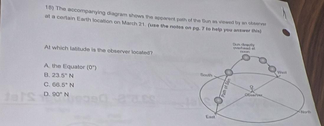 Solved: The accompanying diagram shows the apparent path of the Sun as ...