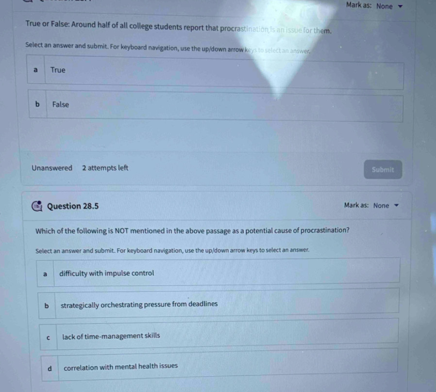 Solved: Mark as: None True or False: Around half of all college ...
