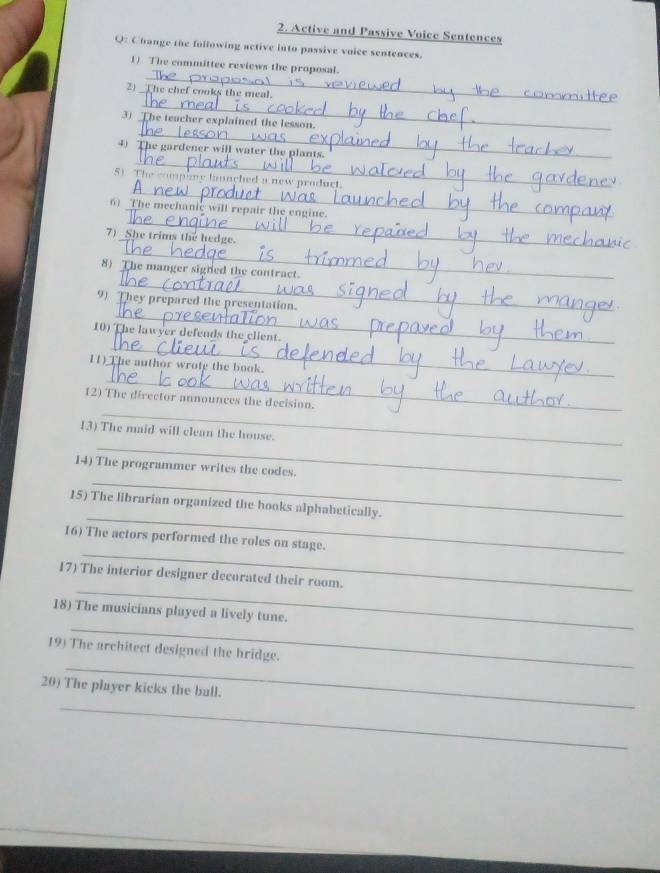 Solved: Active and Passive Voice Sentences Q: Change the following ...