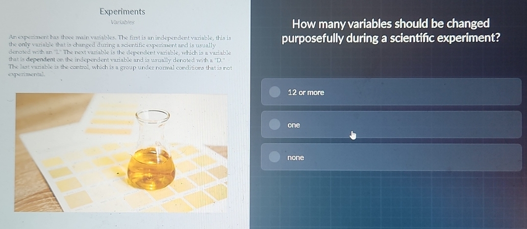Solved: Experiments Variables How many variables should be changed An ...