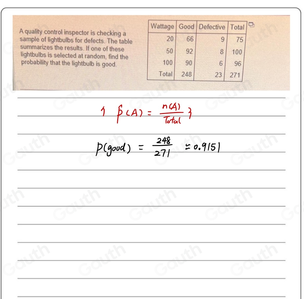 Solved: A quality control inspector is checking a sample of lightbulbs ...