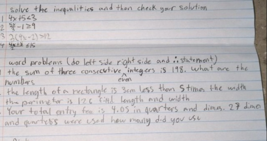 Solved: solve the inequalities and then check your solution 4x+5 [Math]