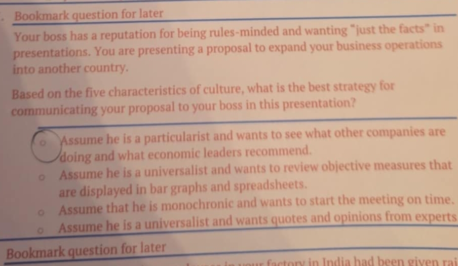 Solved: Bookmark question for later Your boss has a reputation for ...