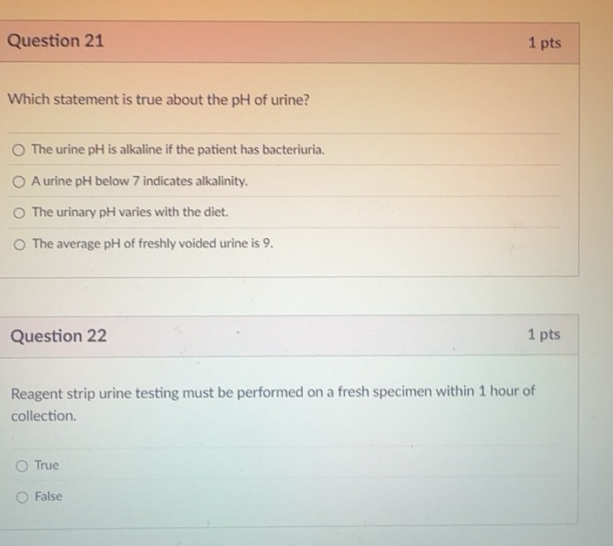 Solved: Which statement is true about the pH of urine? The urine pH is ...