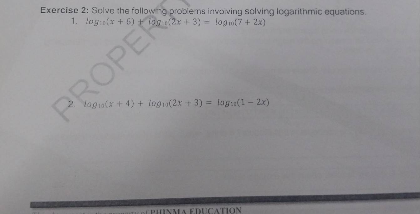 Solved: Solve the following problems involving solving logarithmic ...