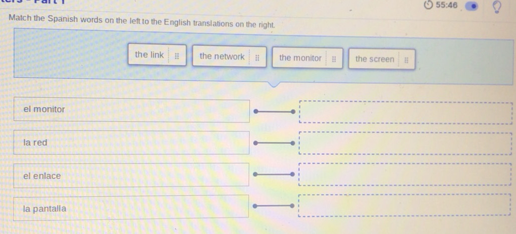 Solved: 55:46 Match the Spanish words on the left to the English ...