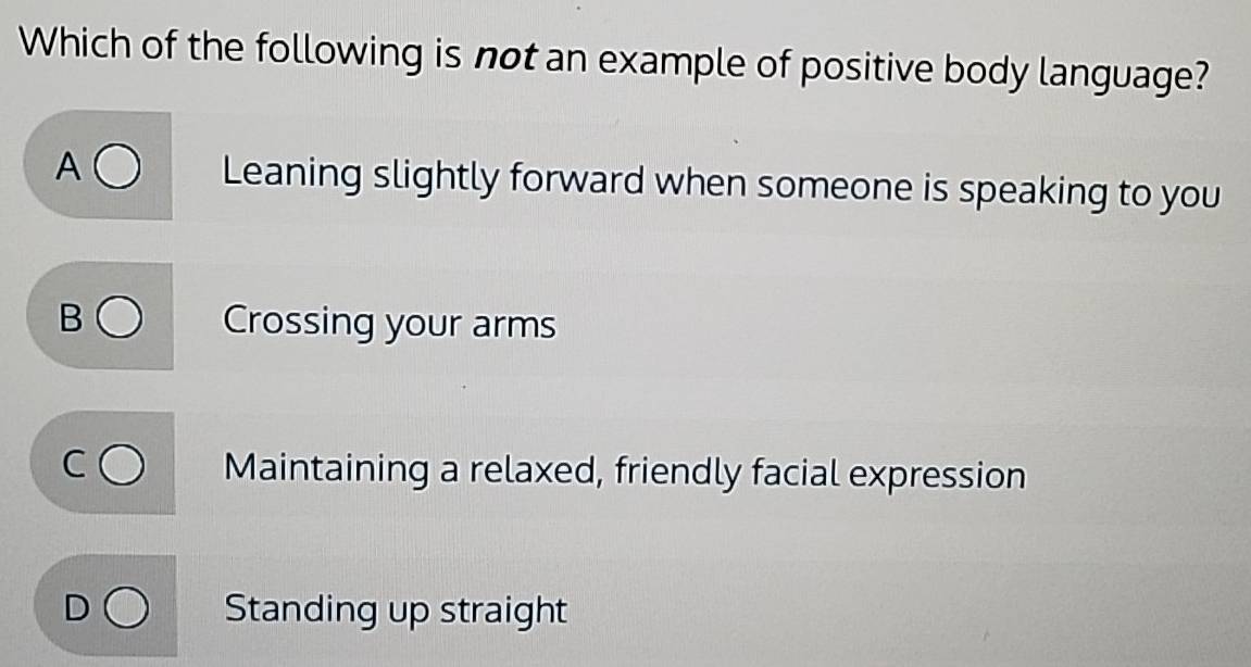 Solved: Which of the following is not an example of positive body ...