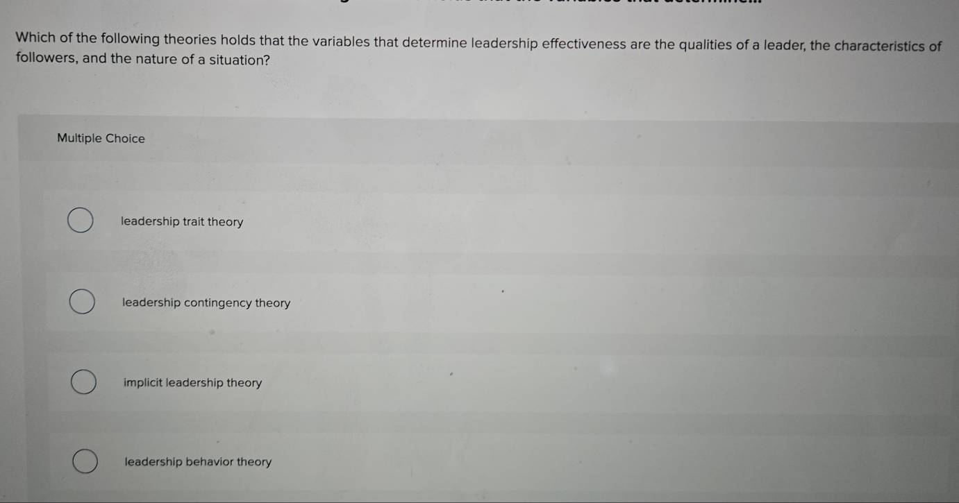 Solved: Which of the following theories holds that the variables that ...