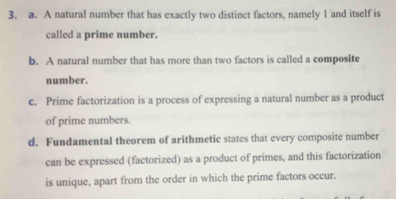 Solved: a. A natural number that has exactly two distinct factors ...