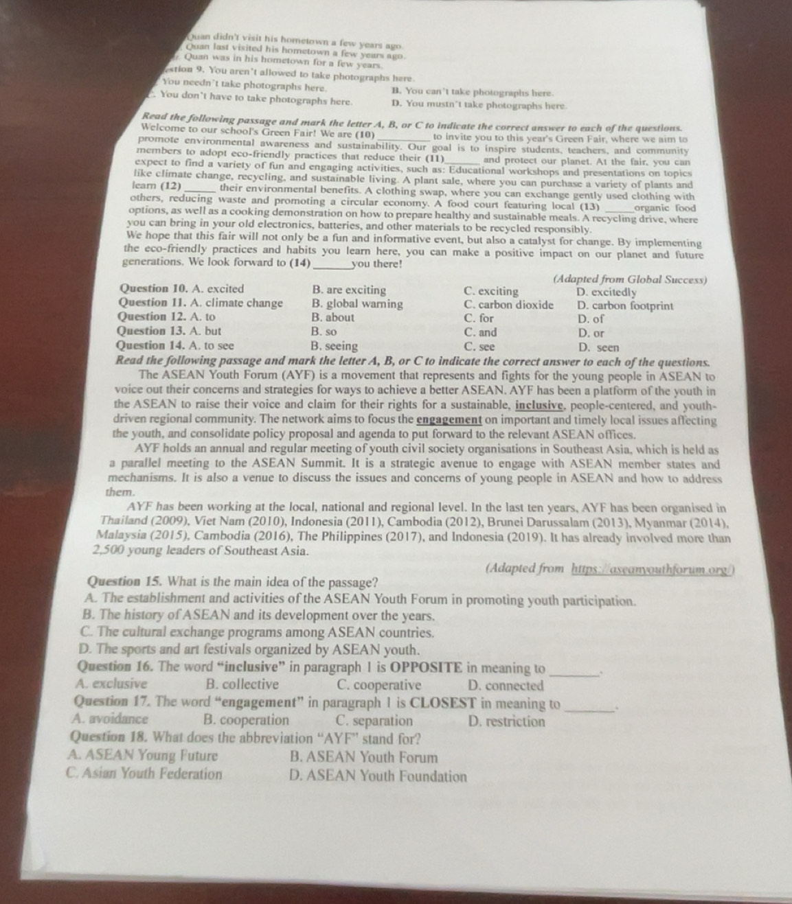 Giải quyết:Quan didn't visit his hometown a few years ago. Quan last ...