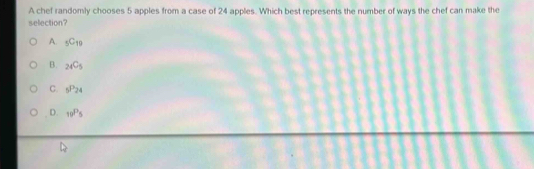 تم الحل:A chef randomly chooses 5 apples from a case of 24 apples ...