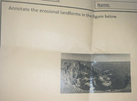 Solved: Name: Annotate the erosional landforms in the figure below. [Others]