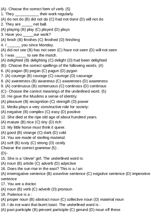 Solved: Choose the correct form of verb. (5) 1. They_ their work ...