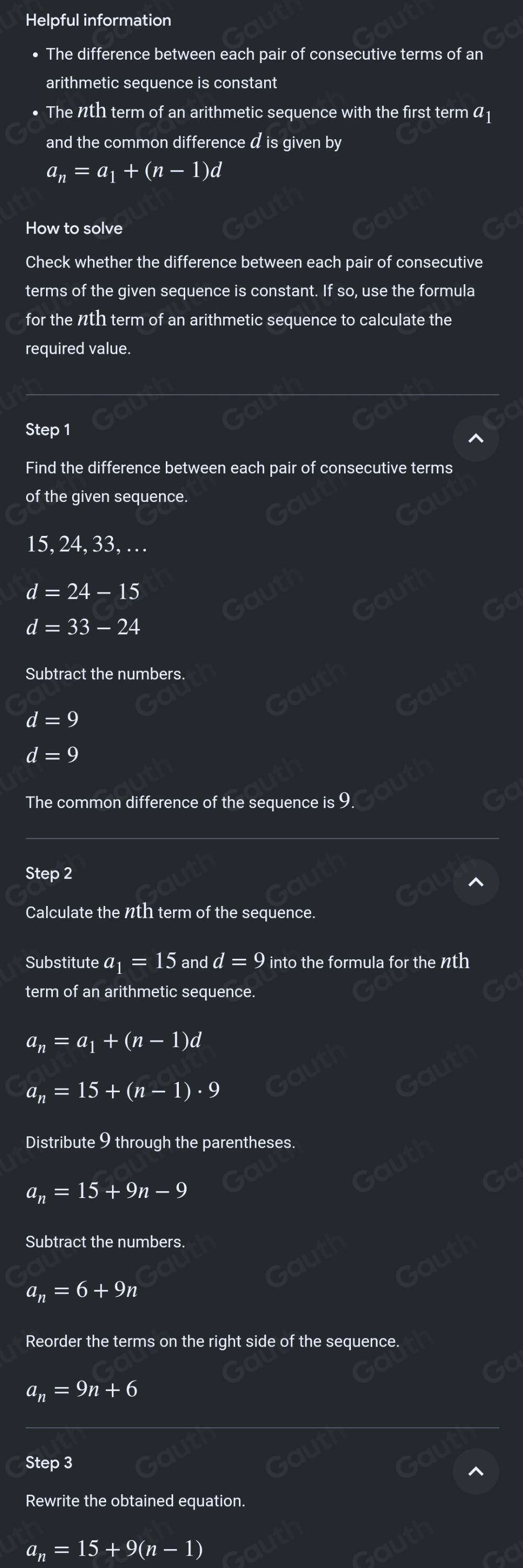 Resuelto:What is a formula for the nth term of the given sequence? 15 ...