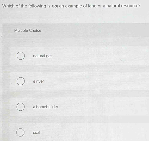 Solved: Which of the following is not an example of land or a natural ...
