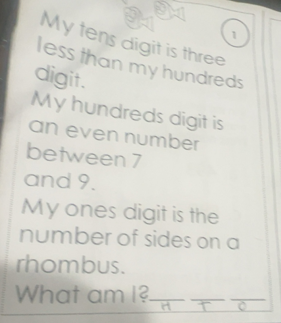 Solved: My tens digit is three less than my hundreds digit. My hundreds ...