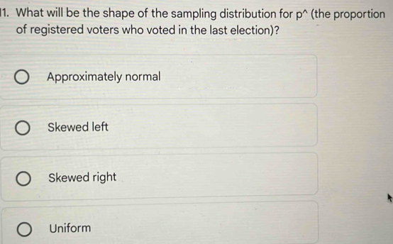 Solved: What will be the shape of the sampling distribution for p ...