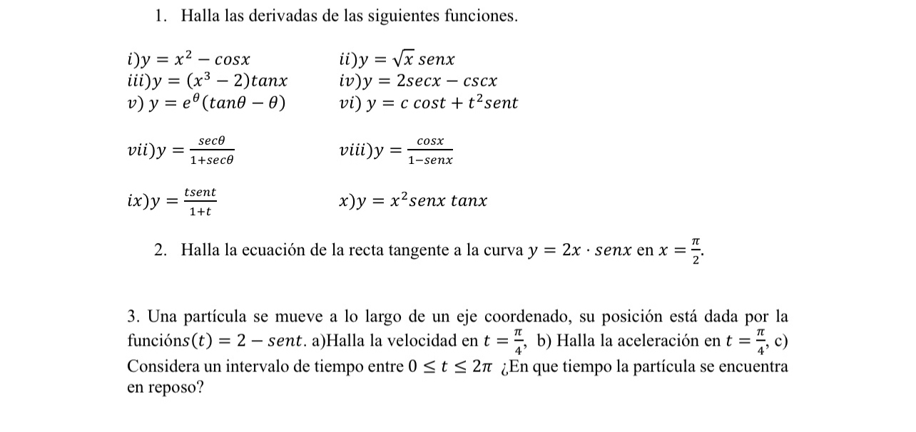 Resuelto:Halla las derivadas de las siguientes funciones. i) y=x^2-cos ...