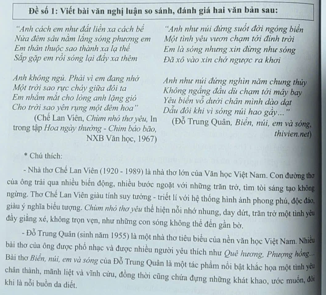 Giải quyết:Đề số 1: Viết bài văn nghị luận so sánh, đánh giá hai văn ...