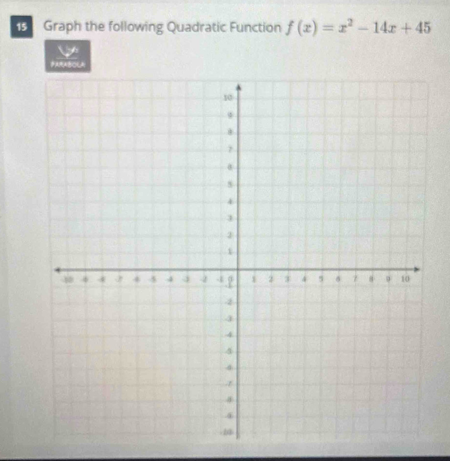 Solved: Graph the following Quadratic Function f(x)=x^2-14x+45 O [Math]
