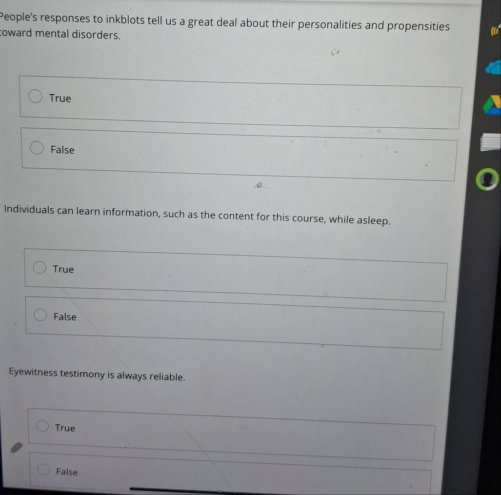Solved: People's responses to inkblots tell us a great deal about their ...