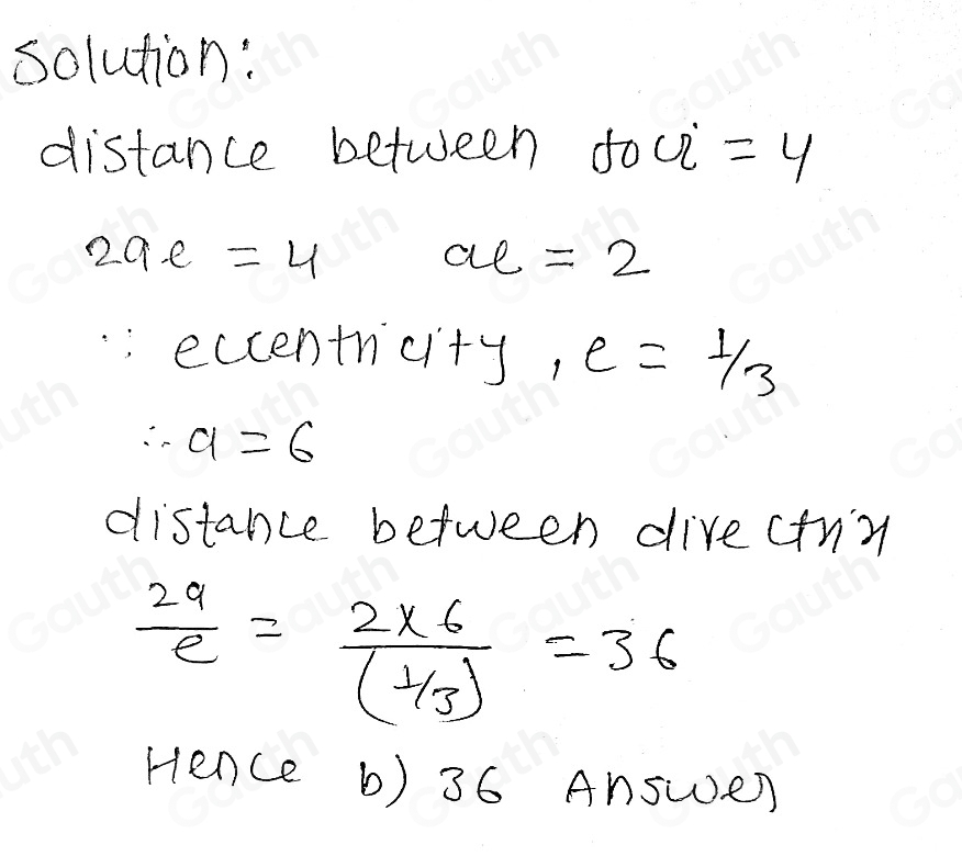 Solved: An ellipse has an eccentricity of 1/3. Compute the distance ...