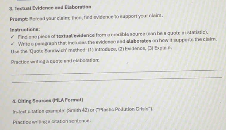 Solved: Textual Evidence and Elaboration Prompt: Reread your claim ...