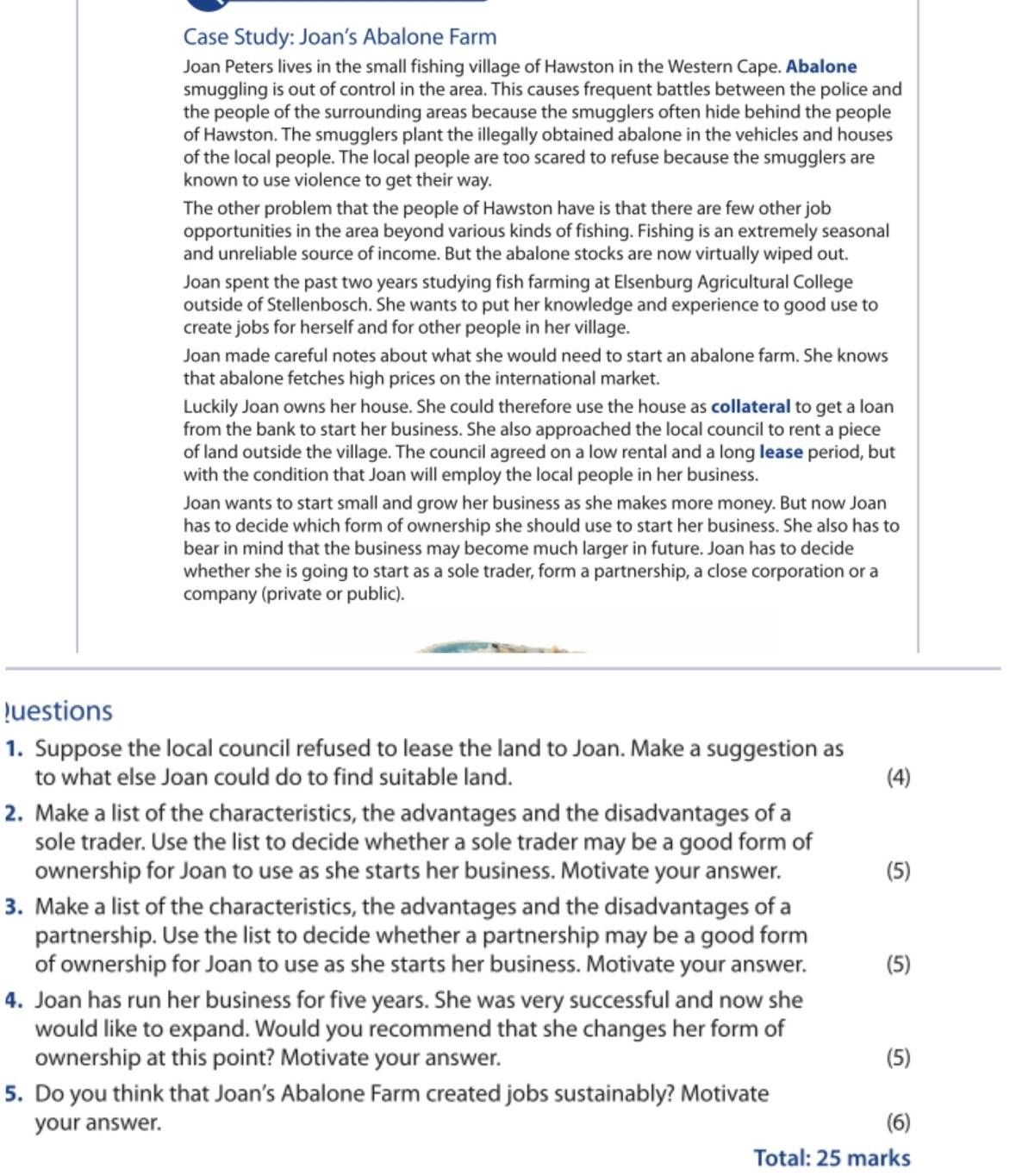 Solved: Case Study: Joan’s Abalone Farm Joan Peters lives in the small ...