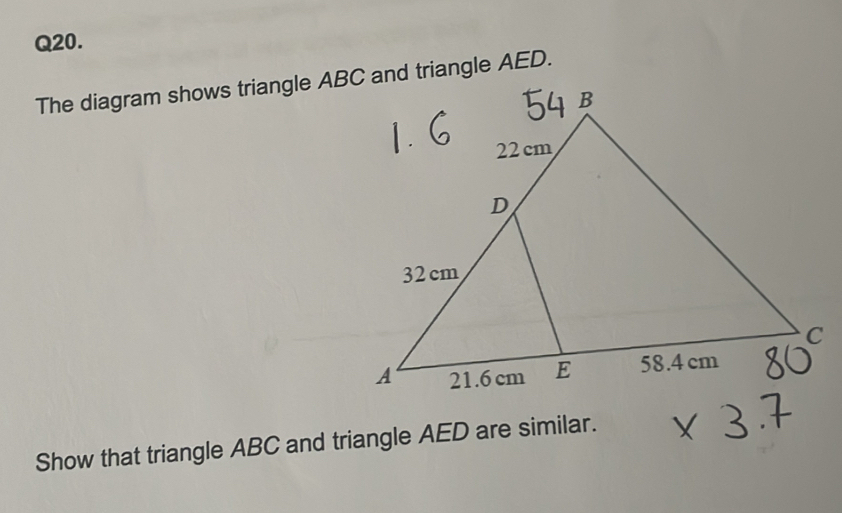 Solved: The diagram shows triangle ABC and triangle AED. Show that ...
