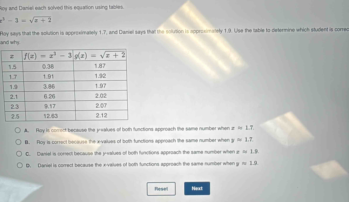 Solved: Roy and Daniel each solved this equation using tables. x^3-3 ...