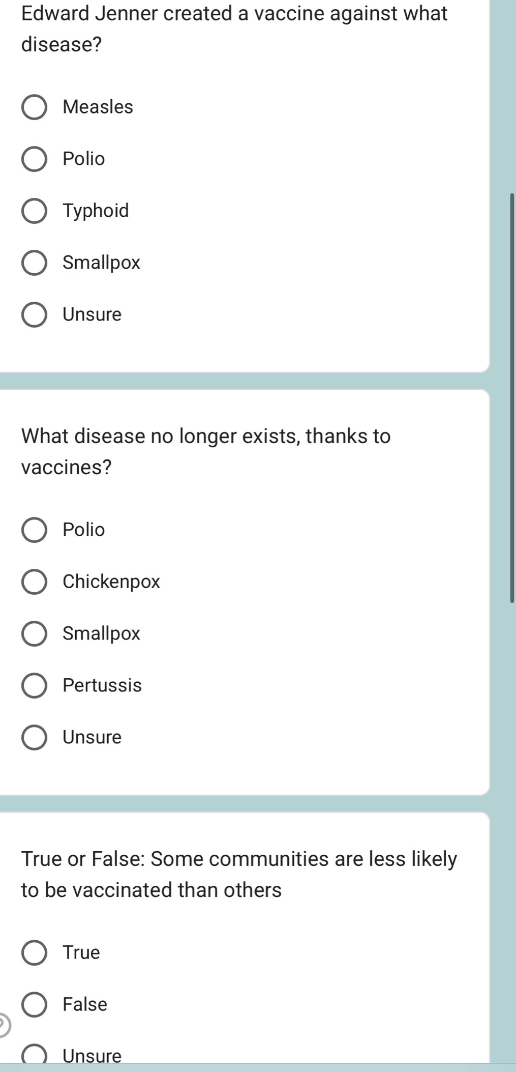 Solved: Edward Jenner created a vaccine against what disease? Measles ...
