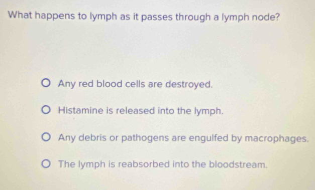 Solved: What happens to lymph as it passes through a lymph node? Any ...