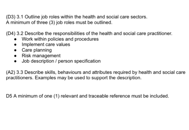 Solved: (D3) 3.1 Outline job roles within the health and social care ...
