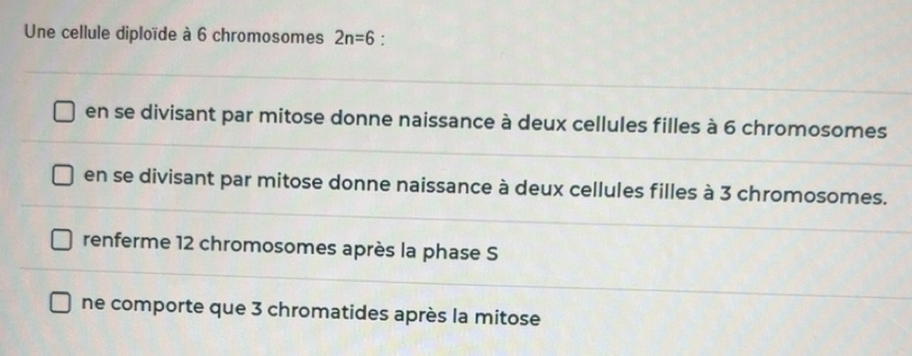 Résolu :Une cellule diploïde à 6 chromosomes 2n=6. en se divisant par ...