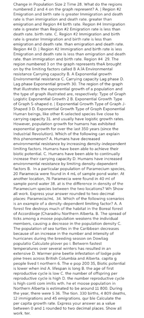 Solved: Change in Population Size 2 Time 28. What do the regions ...