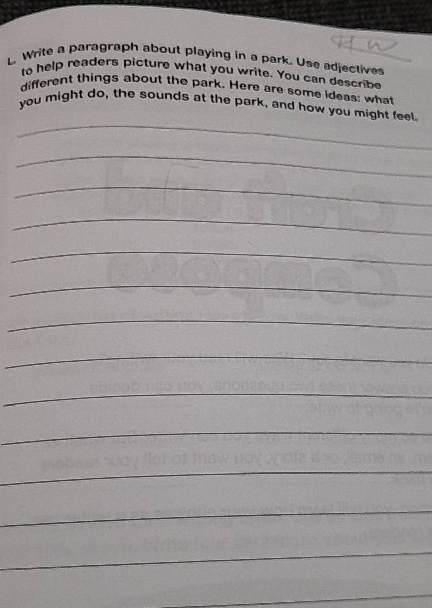 Solved: Write a paragraph about playing in a park. Use adjectives_ to ...
