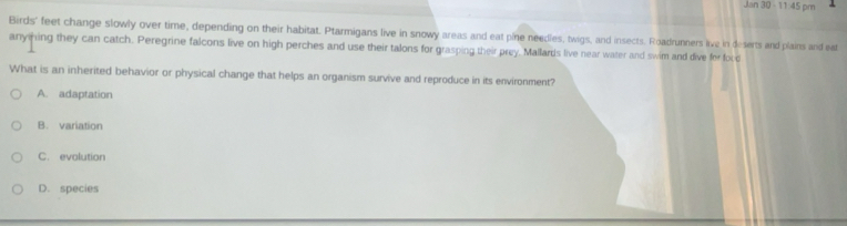 Gelöst:Jan 30 - 11:45 pm 1 Birds' feet change slowly over time ...