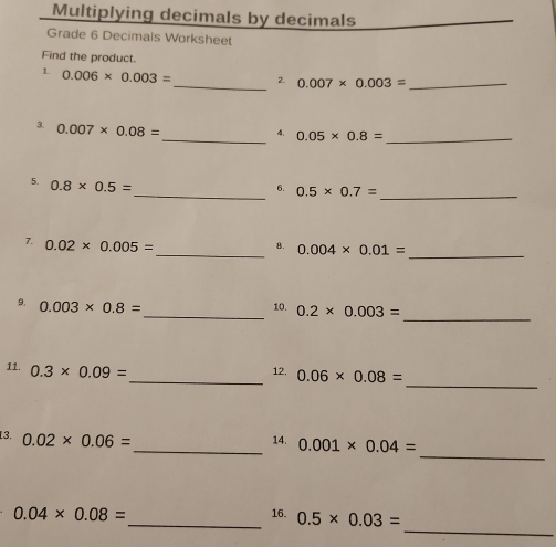 Solved: Multiplying decimals by decimals Grade 6 Decimals Worksheet ...